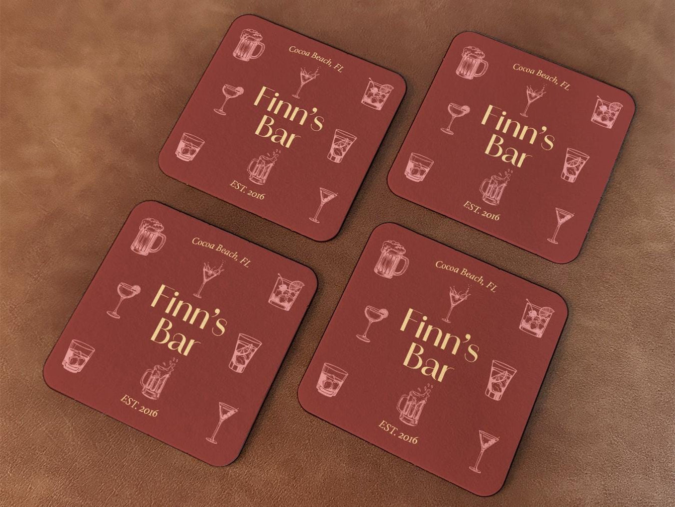 Custom Mixed Drink Bar Coasters — All Custom Gifts