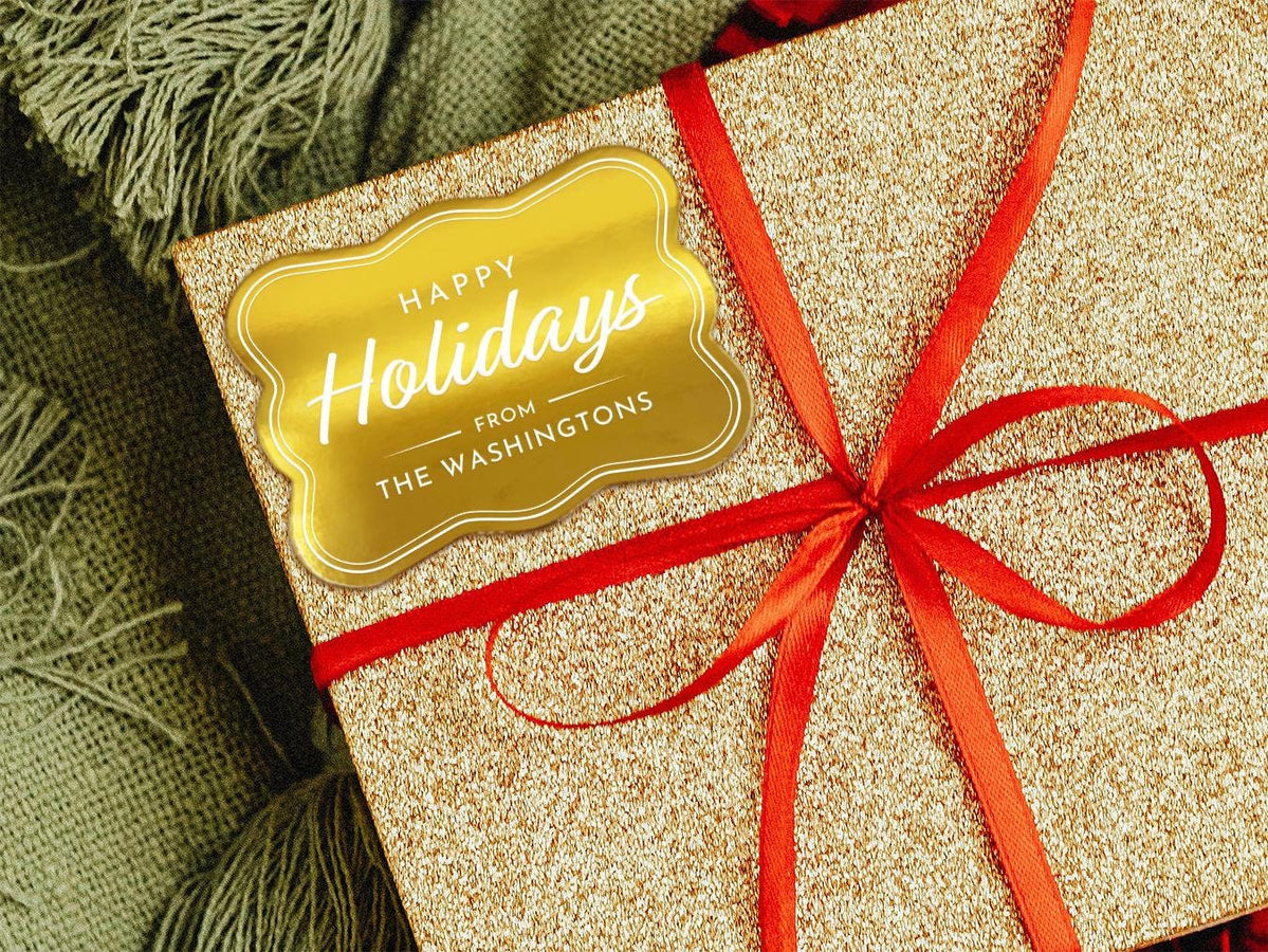 Happy Holidays Gold Foil Rounded Rectangle Gift Tag — All Custom Gifts
