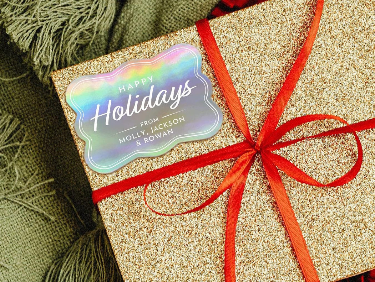 Happy Holidays Rainbow Foil Rounded Rectangle Gift Tag — All Custom Gifts