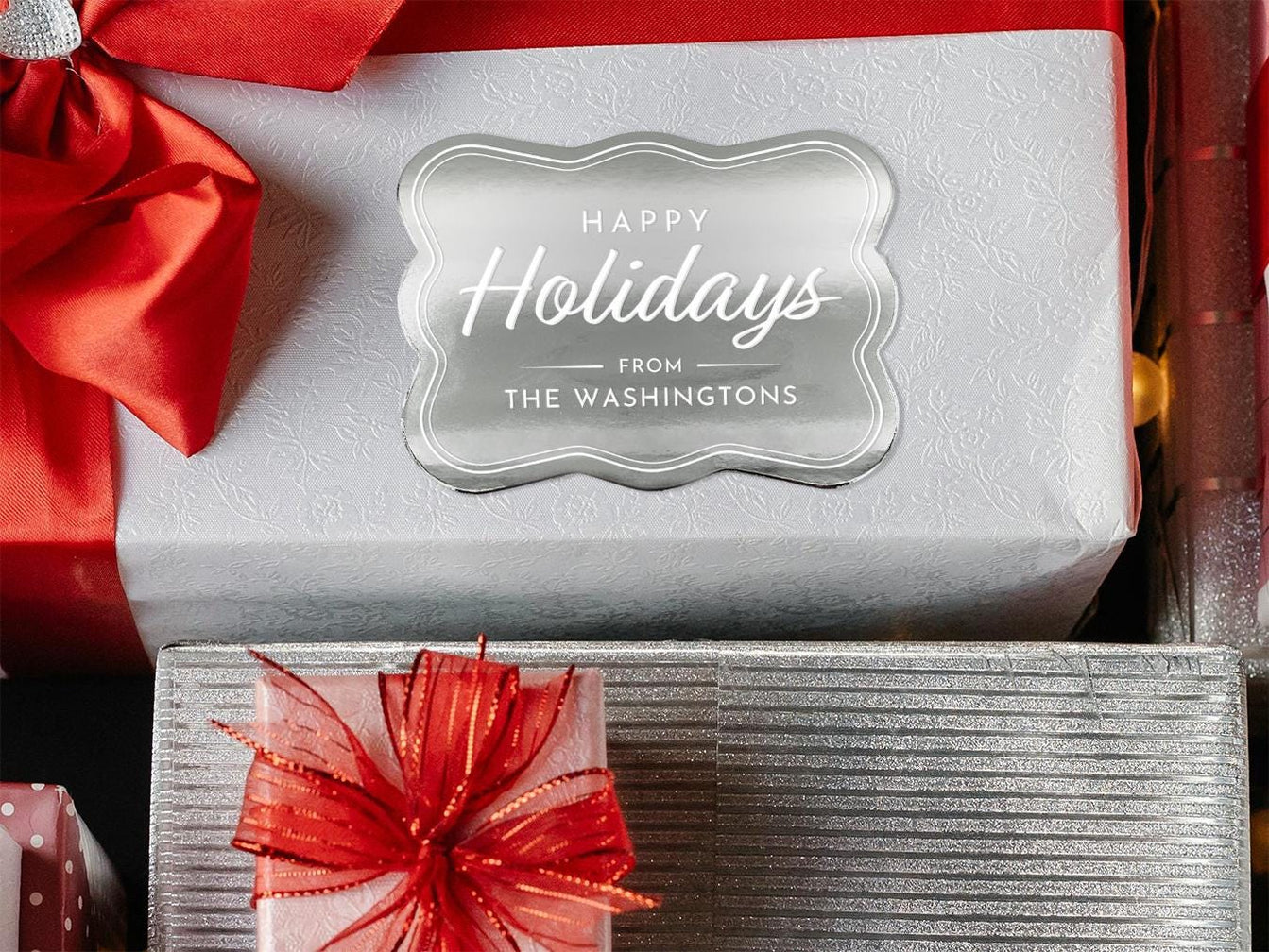 Happy Holidays Silver Foil Rounded Rectangle Gift Tag — All Custom Gifts