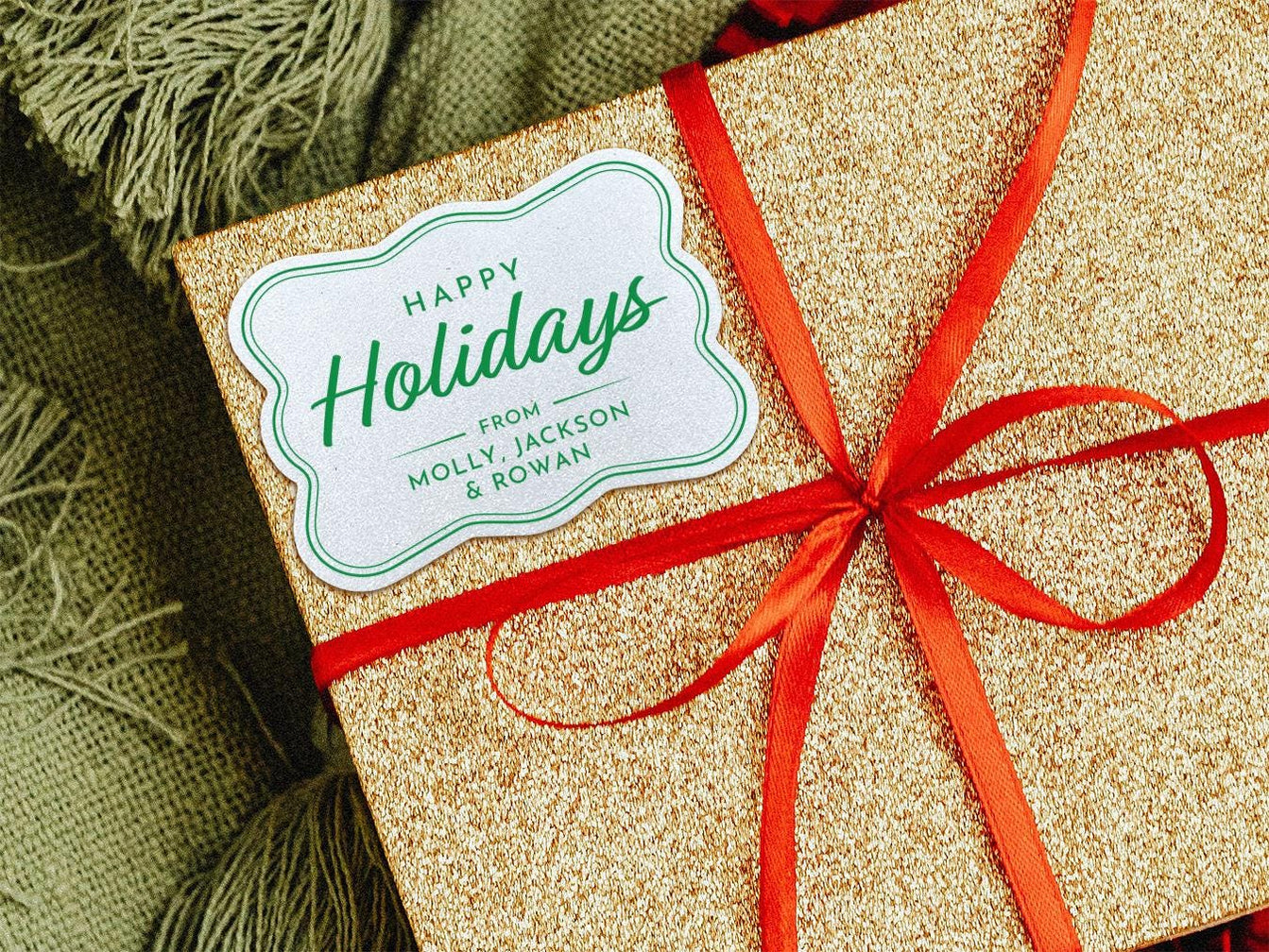 Happy Holidays White Glitter Rounded Rectangle Gift Tag — All Custom Gifts