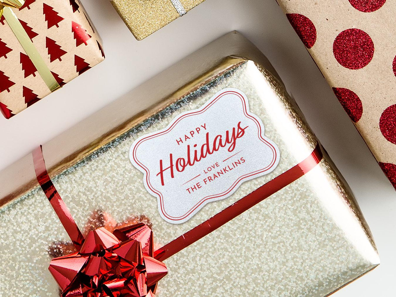 Happy Holidays White Glitter Rounded Rectangle Gift Tag — All Custom Gifts