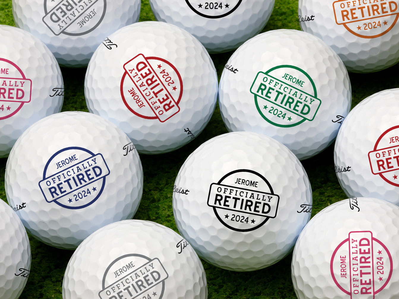 Officially Retired Custom Golf Balls | Personalized Retirement Present ...