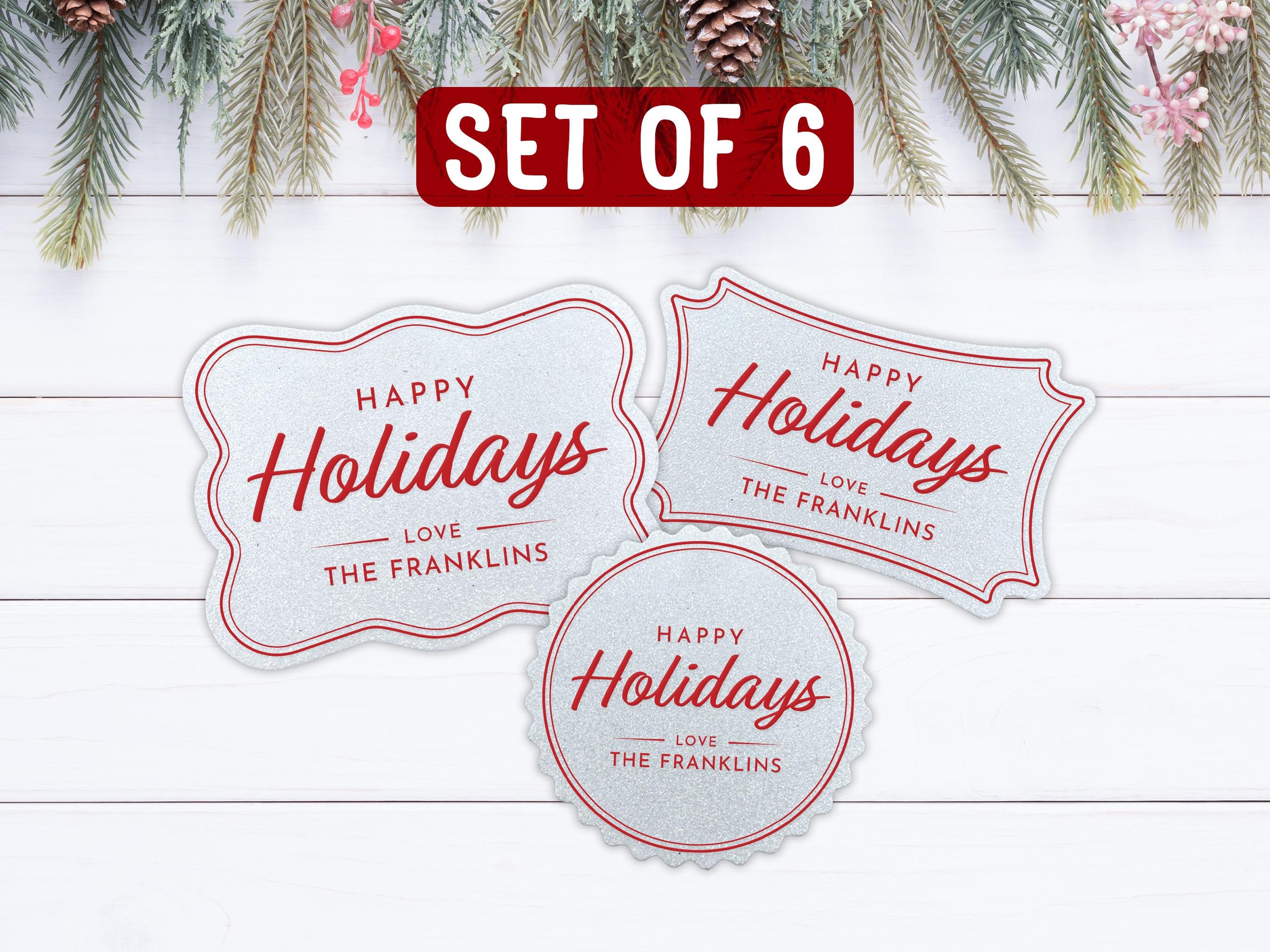 White Glitter Happy Holidays Gift Tags - Set of 6 — All Custom Gifts