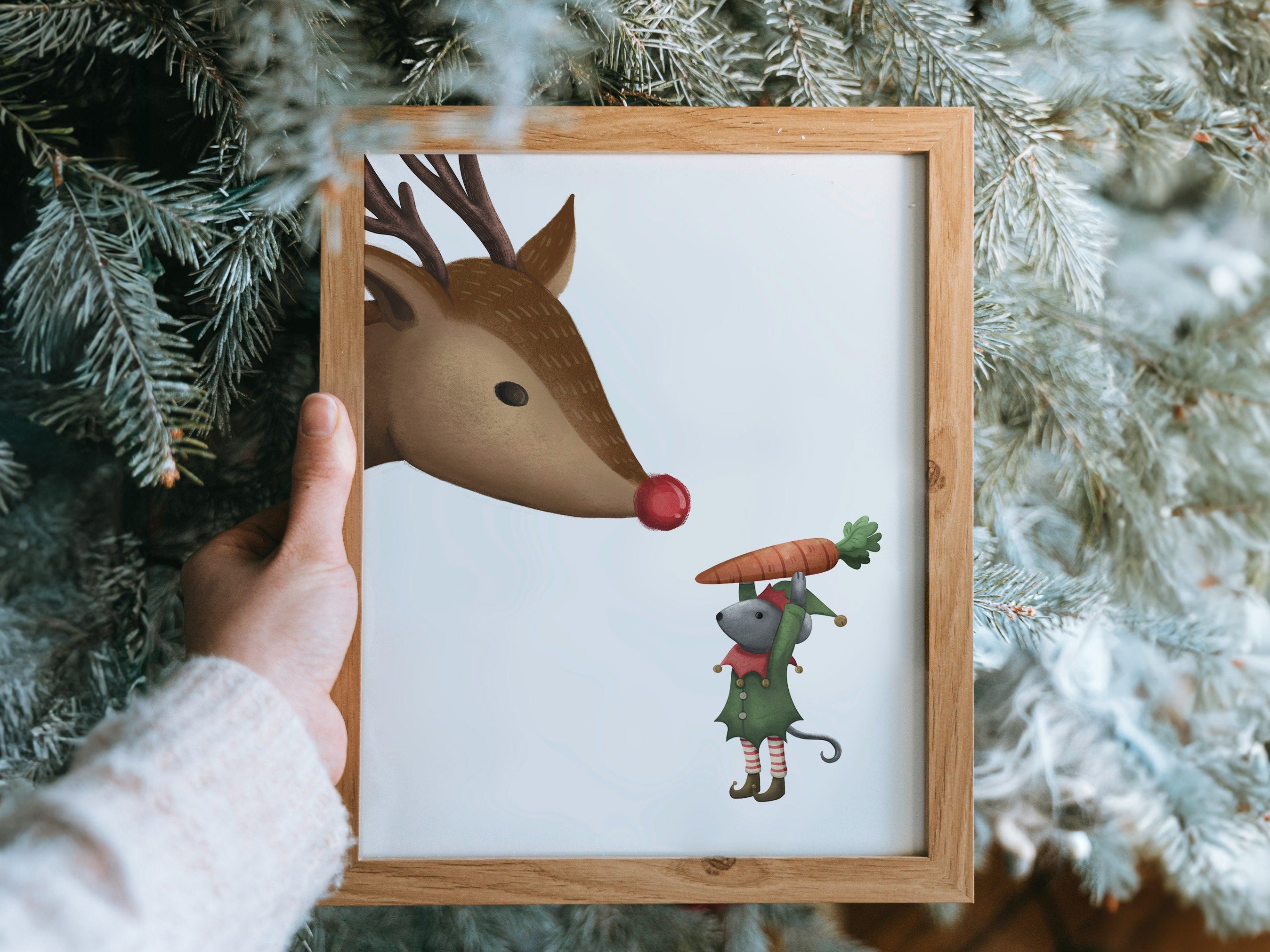 Christmas Elf Mouse and Reindeer Art Print | Christmas Home Decor — All ...