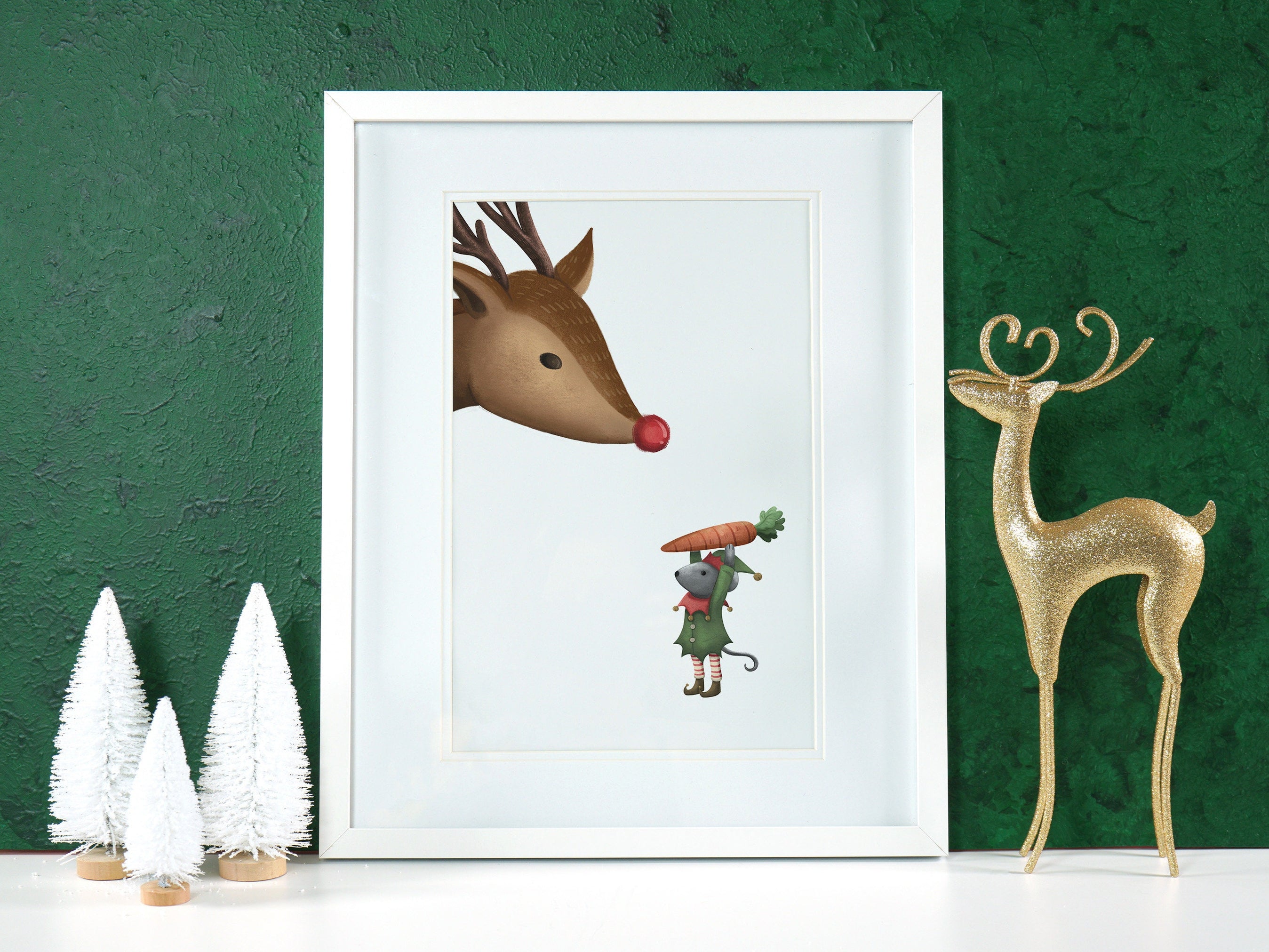 Christmas Elf Mouse and Reindeer Digital Print | Holiday Home Decor ...