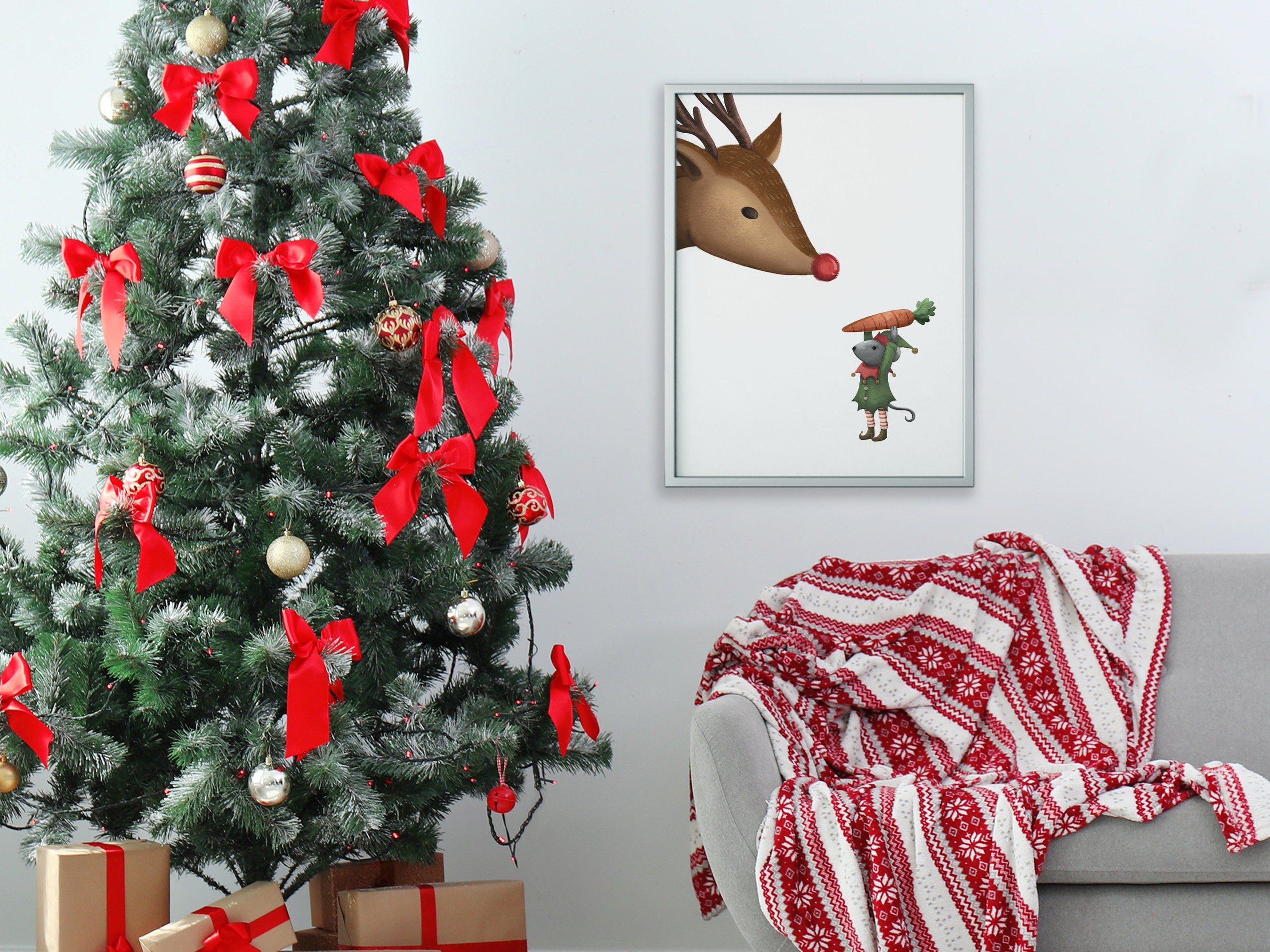 Christmas Elf Mouse and Reindeer Digital Print | Holiday Home Decor ...