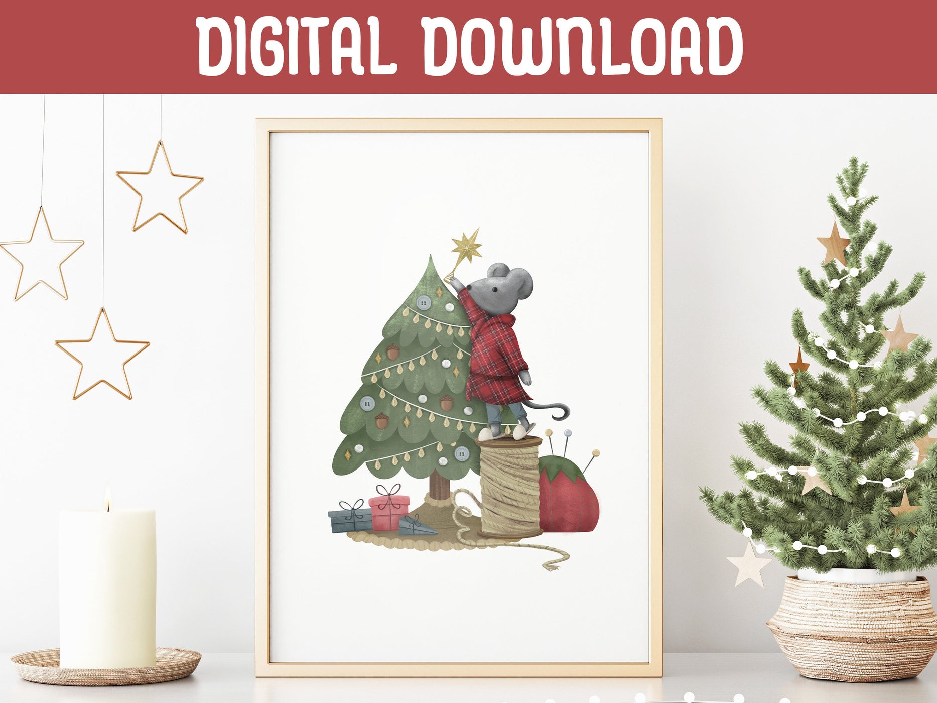Christmas Mouse Decorating Tree - Digital Print — All Custom Gifts