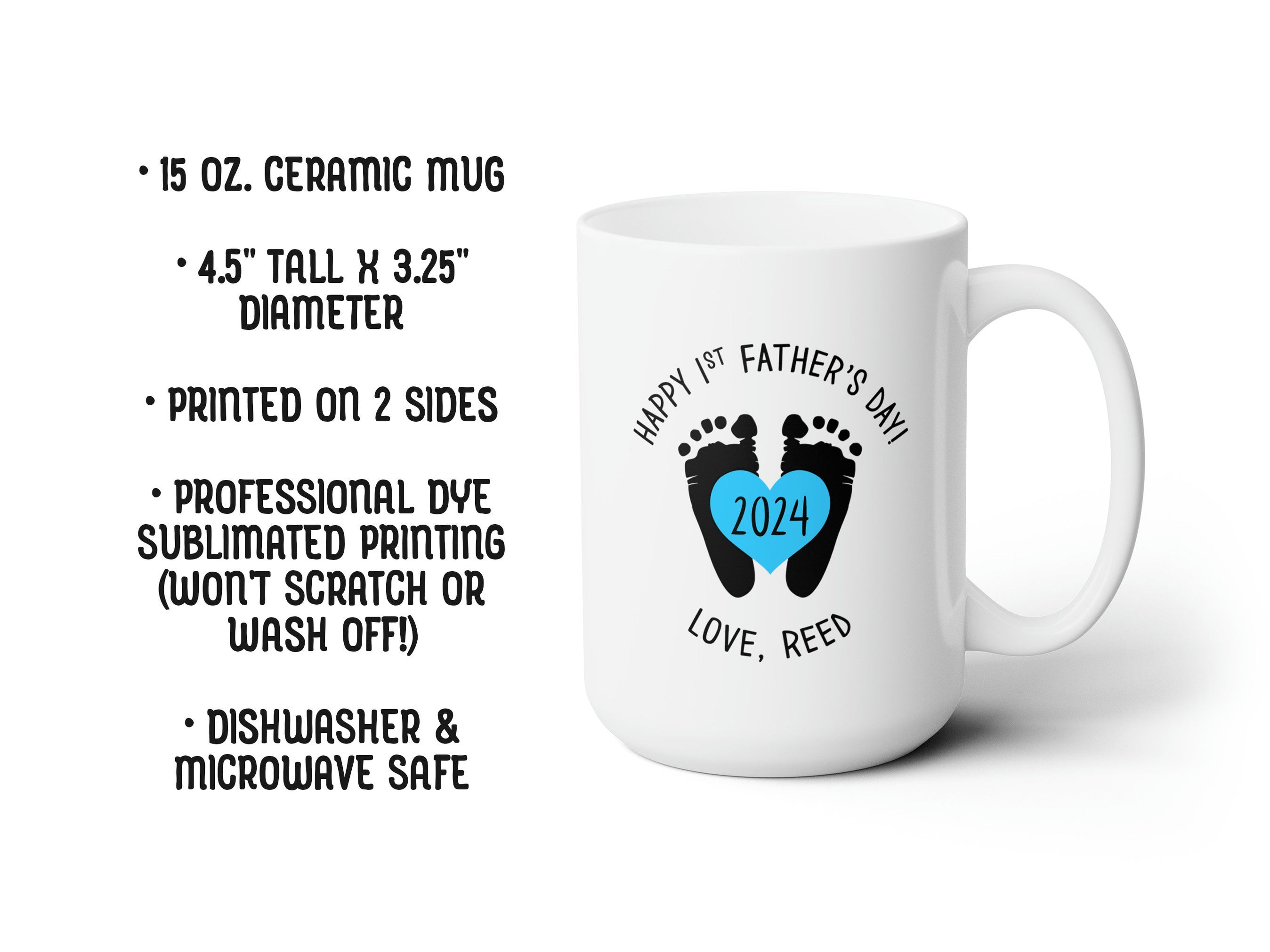 Personalized 1st Father's Day Footprint - Ceramic Mug 15oz — All Custom ...
