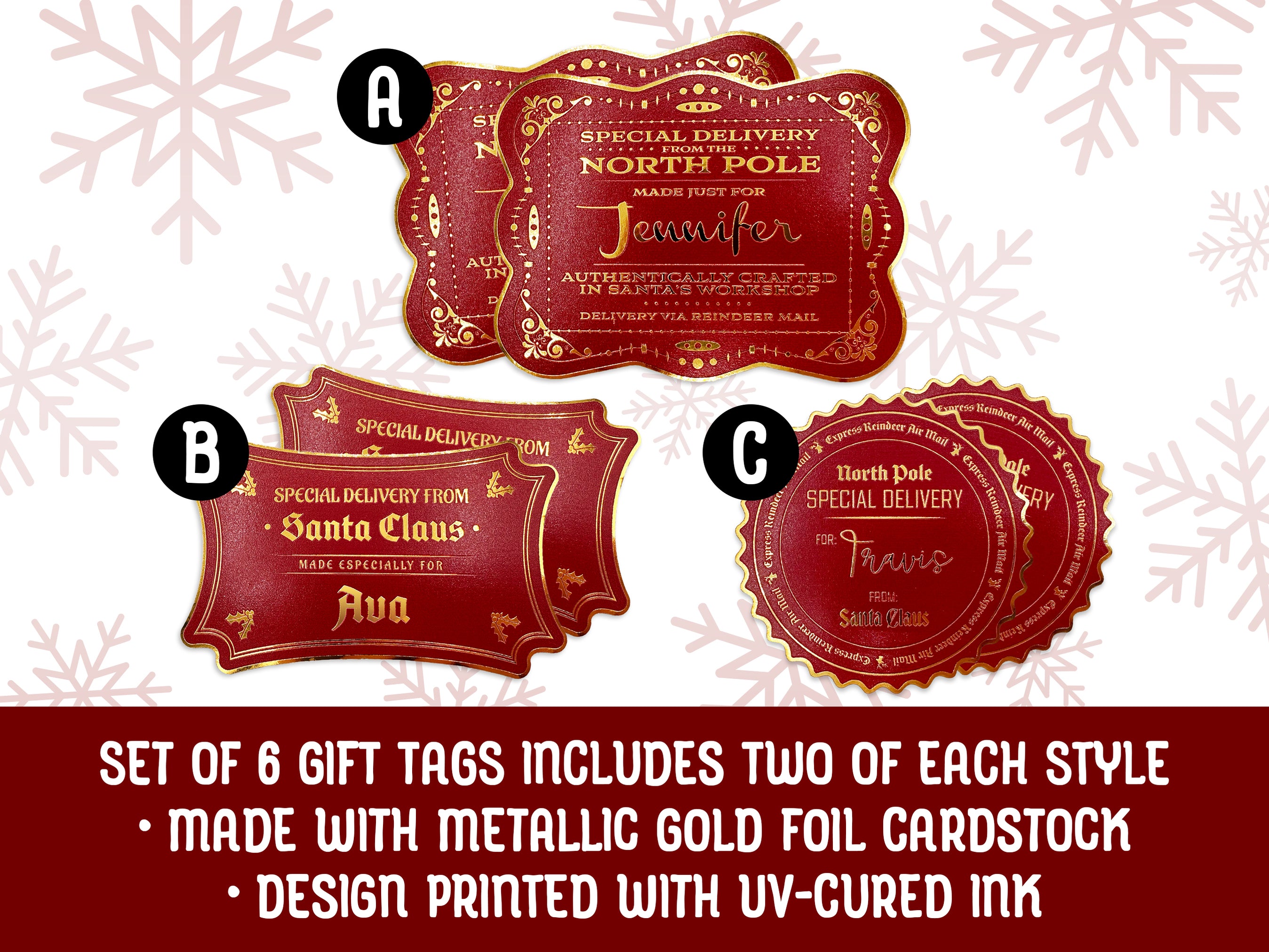 Gold Foil Santa Gift Tags - Set of 6 — All Custom Gifts